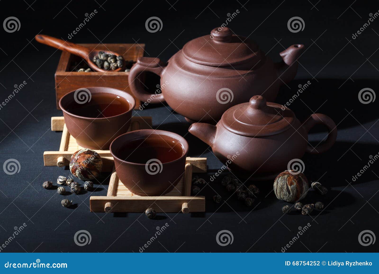 Ceramic Tea Set with Green Tea Stock Photo - Image of clay, east: 68754252
