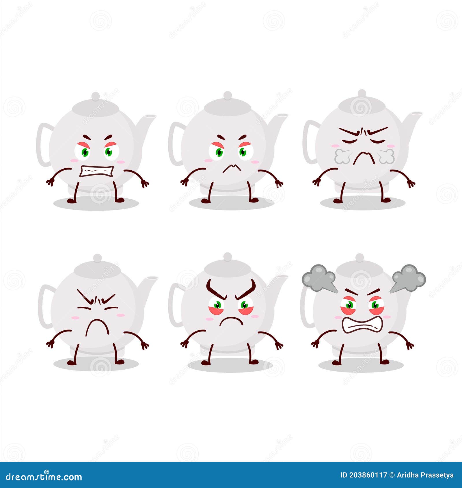 Ceramic Teapot Cartoon Character with Various Angry Expressions Stock ...