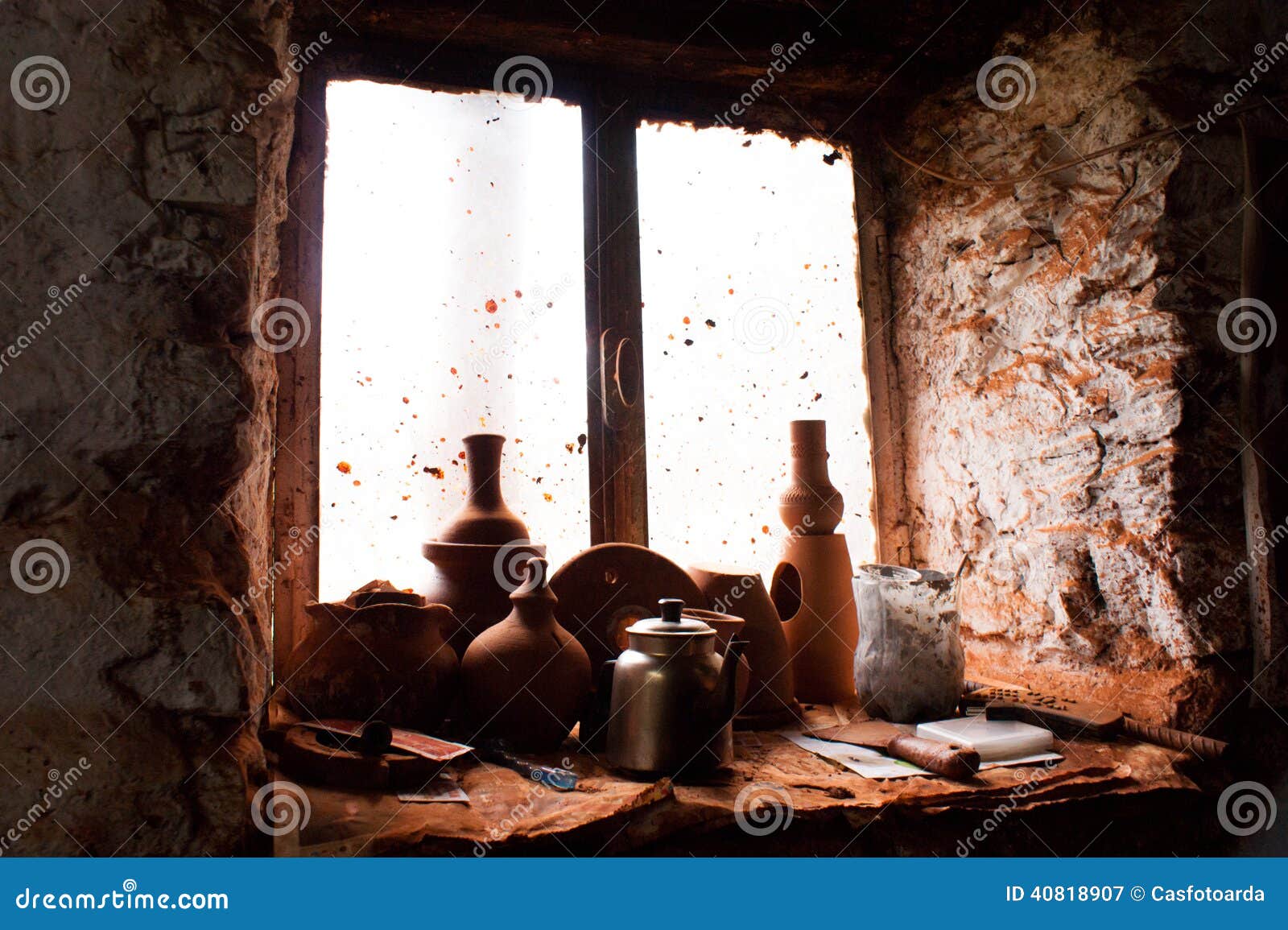 Ceramic things on a window stock image. Image of homemade - 40818907