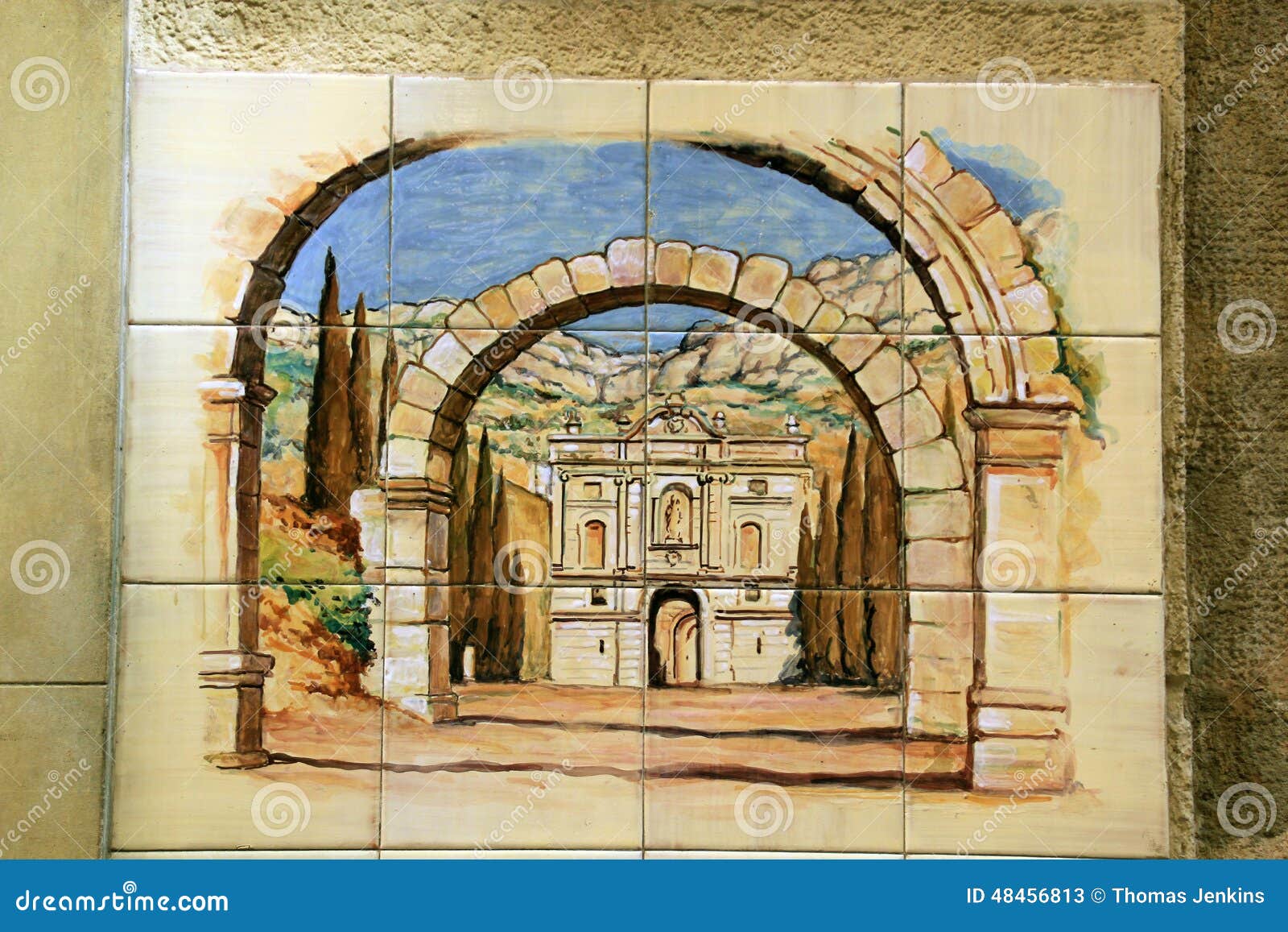 Ceramic Tile with Arches of Old Ruins in Barcelona, Spain Stock Image ...