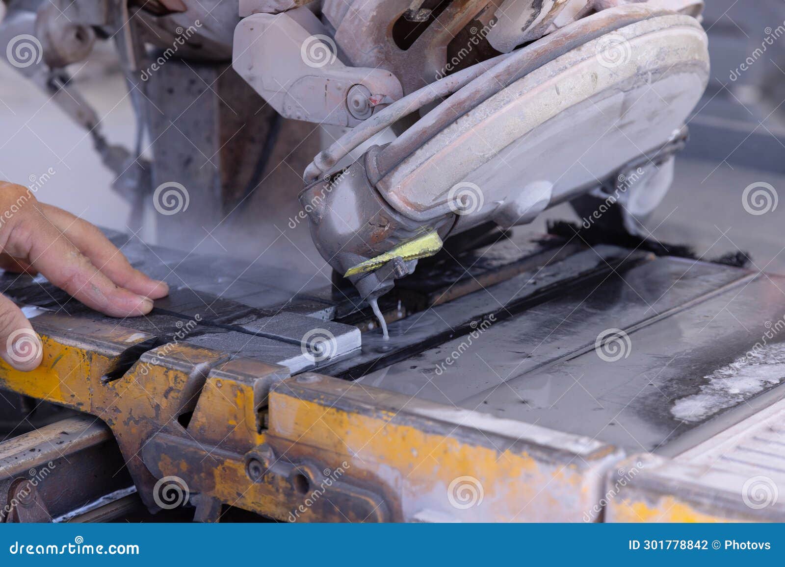 Ceramic Tile Cutter a Tiler Using Diamond Blade Saw Machine Stock Photo ...