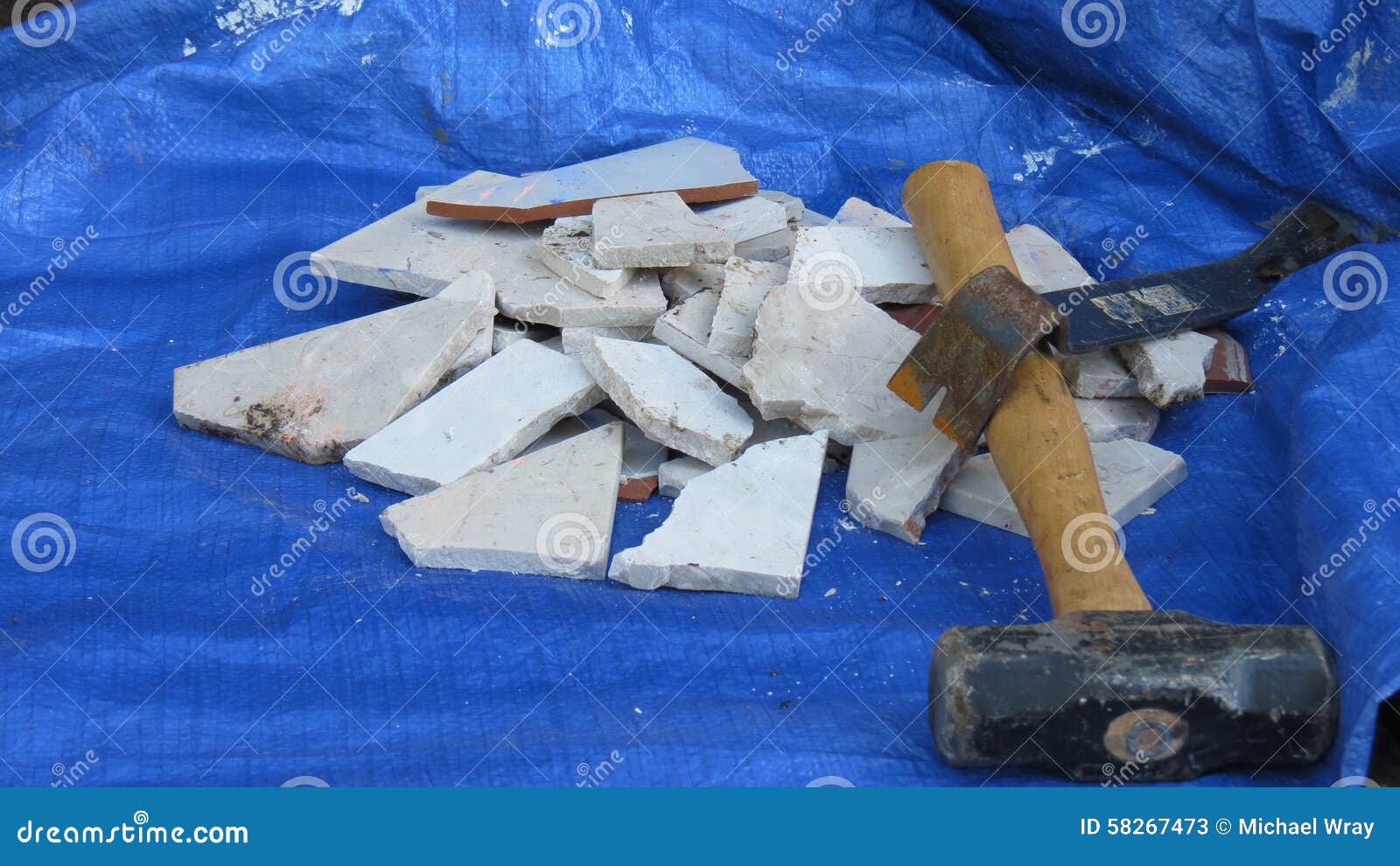 Ceramic tile demalished stock image. Image of tarp, hammer - 58267473