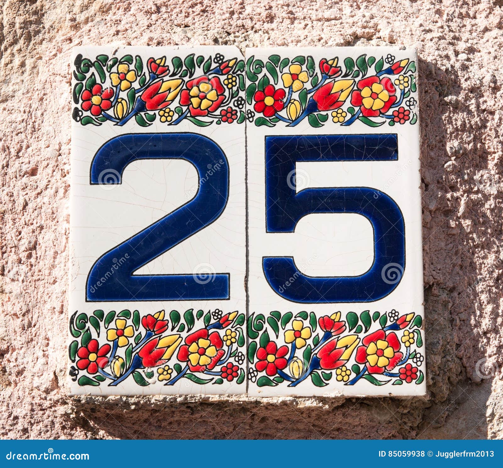 Ceramic Tile with House Number 25 Stock Photo - Image of ceramic, blue ...