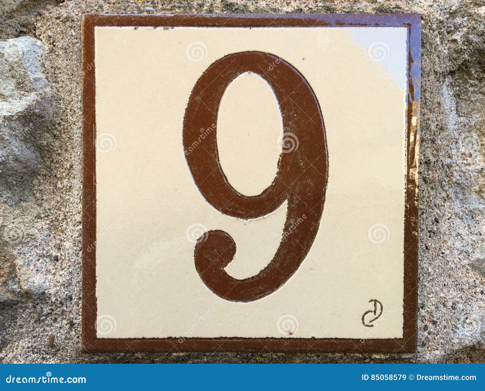 Ceramic Tile with Number Nine 9 Stock Image - Image of brown, wall ...
