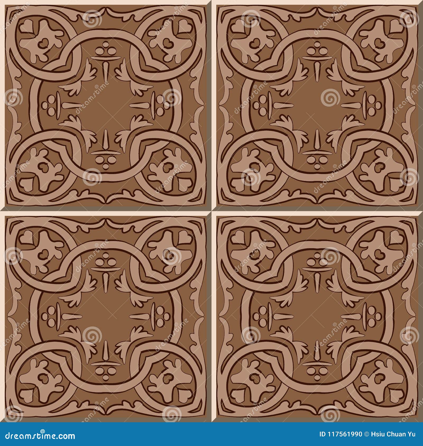 Ceramic Tile Pattern Brown Round Spiral Curve Cross Square Frame Stock ...