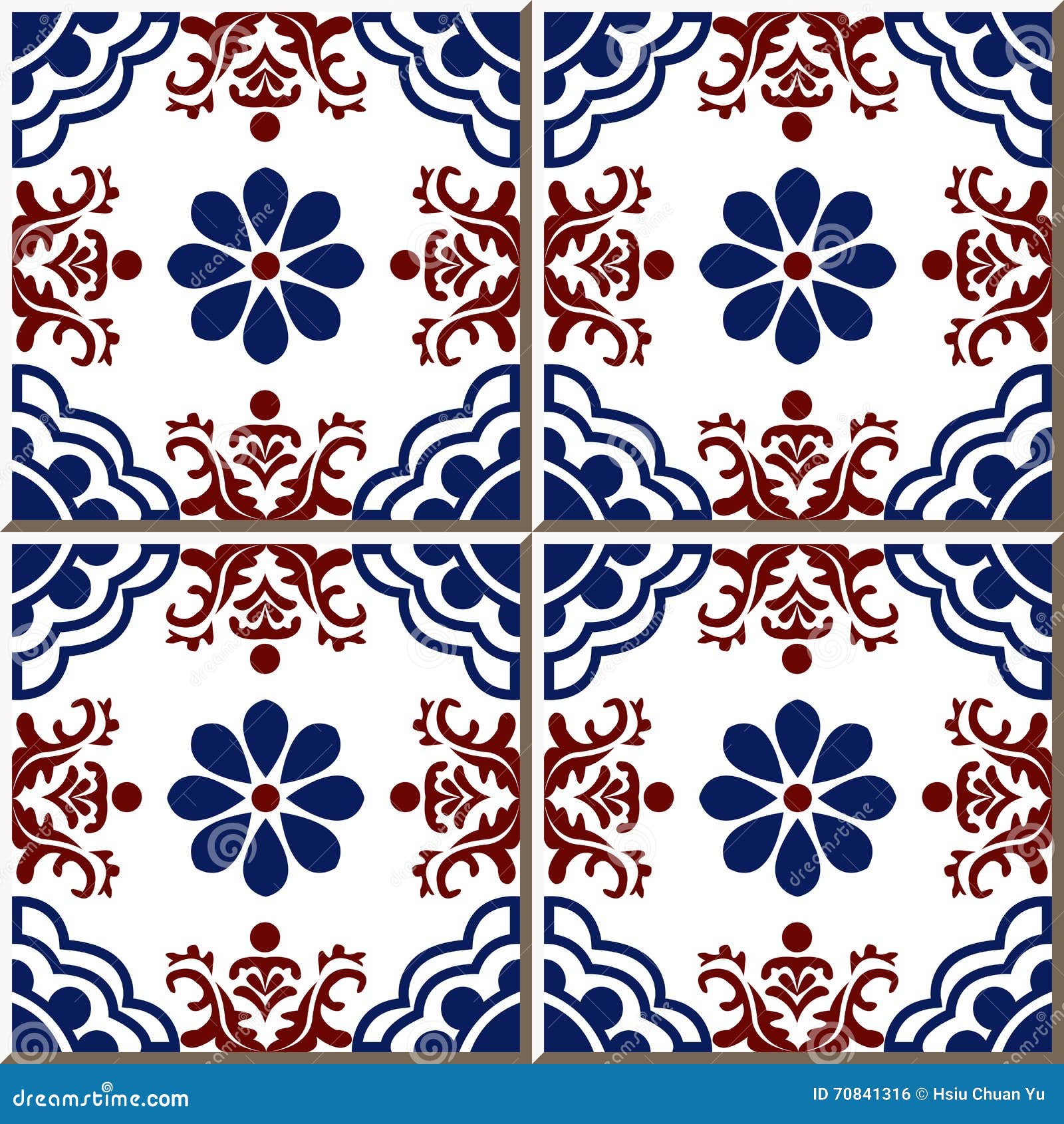 Ceramic Tile Pattern 313 Elegant Vintage Red Flower Stock Vector ...