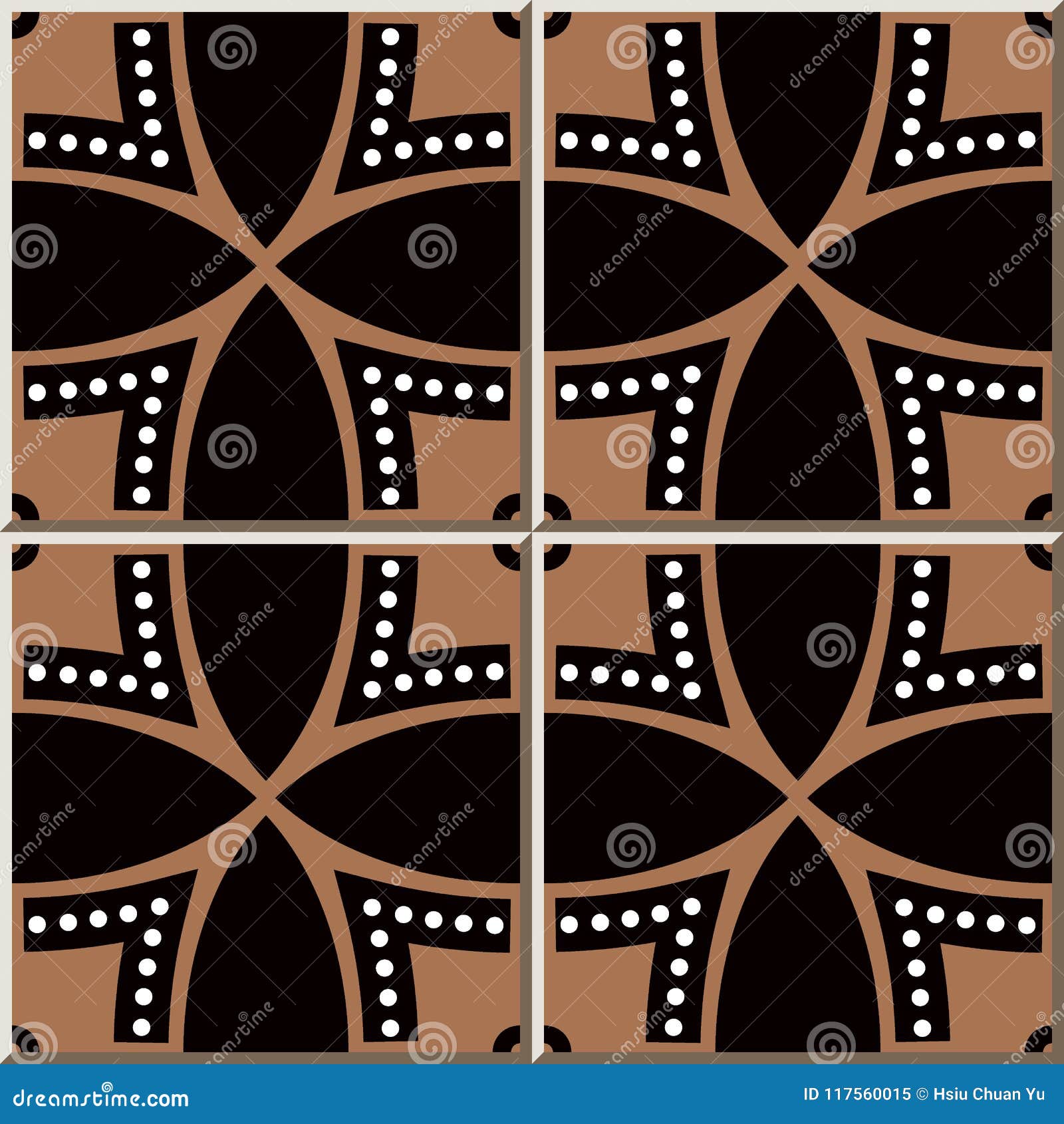 Ceramic Tile Pattern Round Circle Cross Frame Dot Line Stock Vector ...