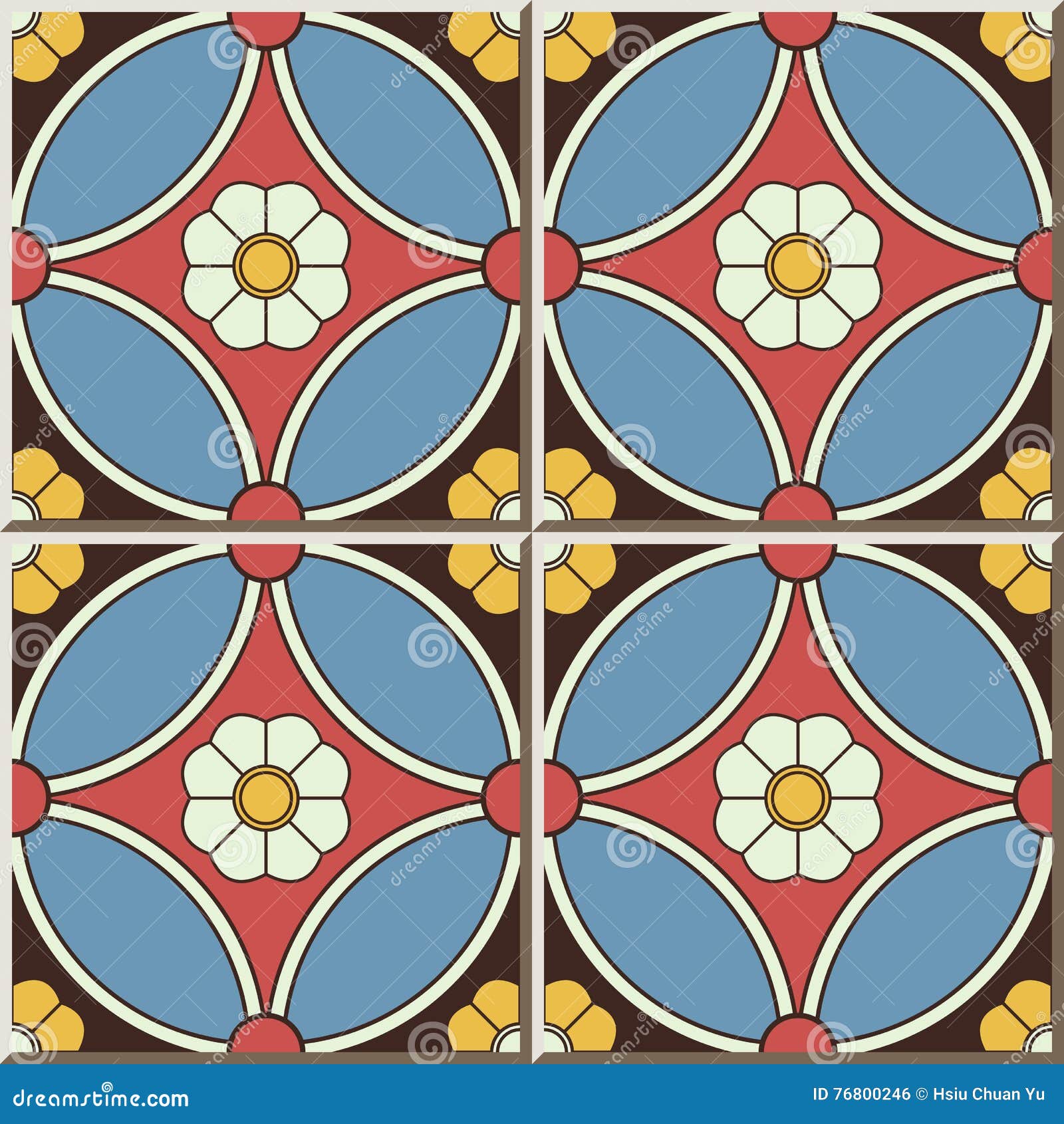 Ceramic Tile Pattern 431 Round Cross Frame Flower Stock Vector ...