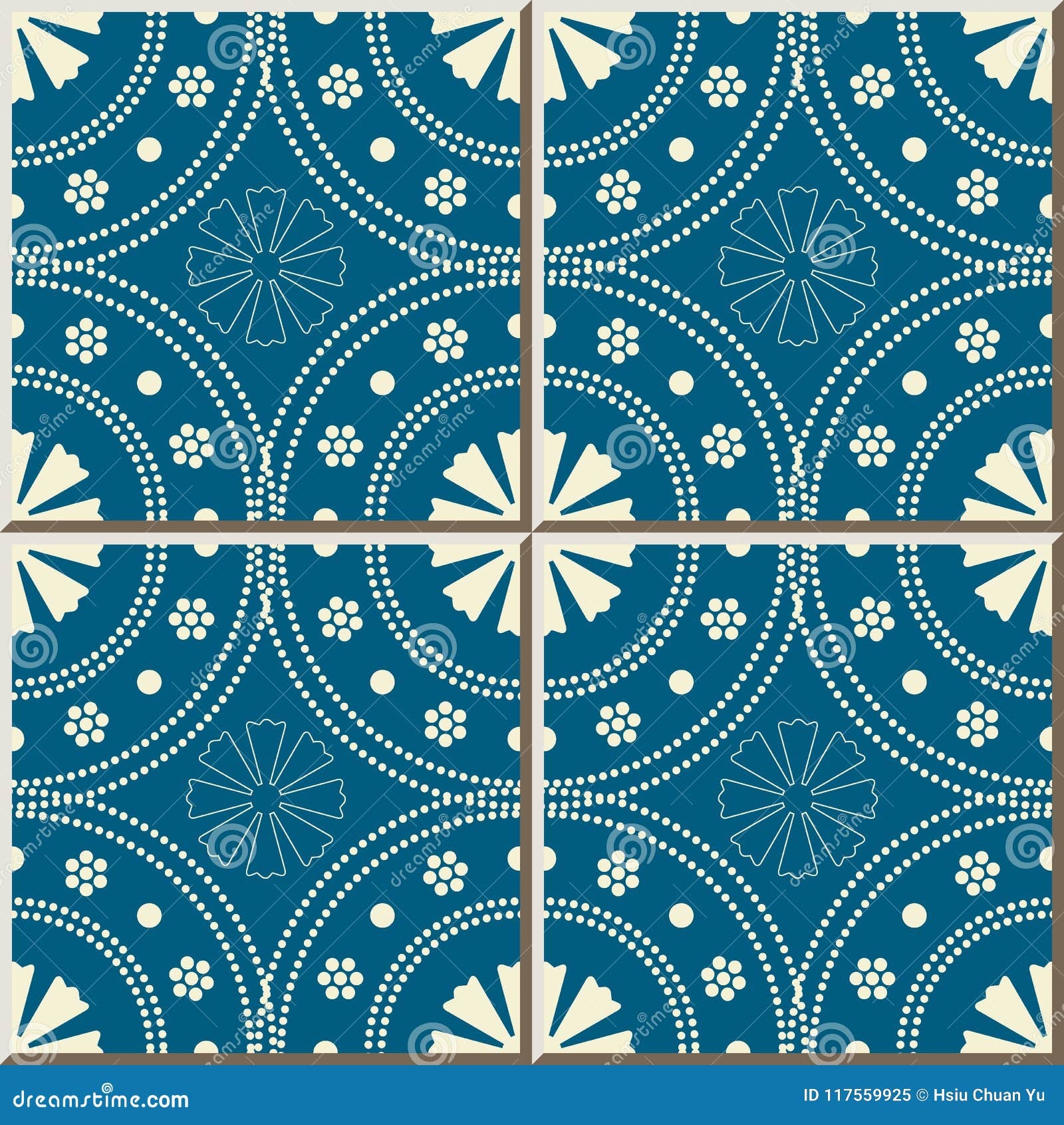 Ceramic Tile Pattern Round Dot Line Frame Flower Stock Vector ...