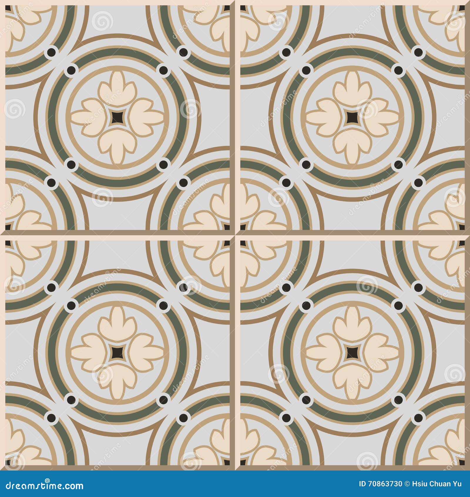 Ceramic Tile Pattern 364 Vintage Round Circle Frame Cross Flower Stock ...