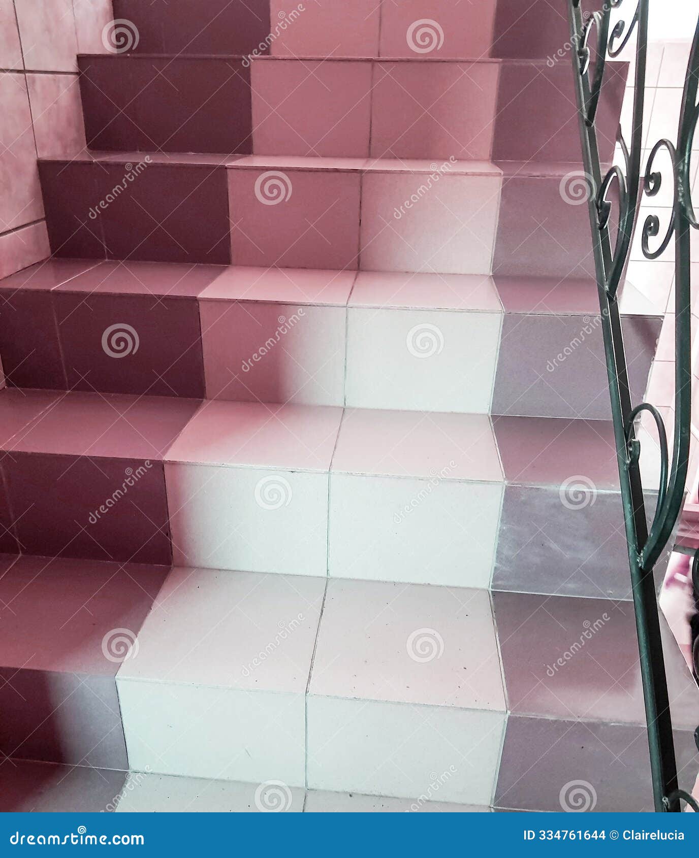 Ceramic Tiled Stairs Inside a Modern Room, Dark Pink Tinted, Vertical ...