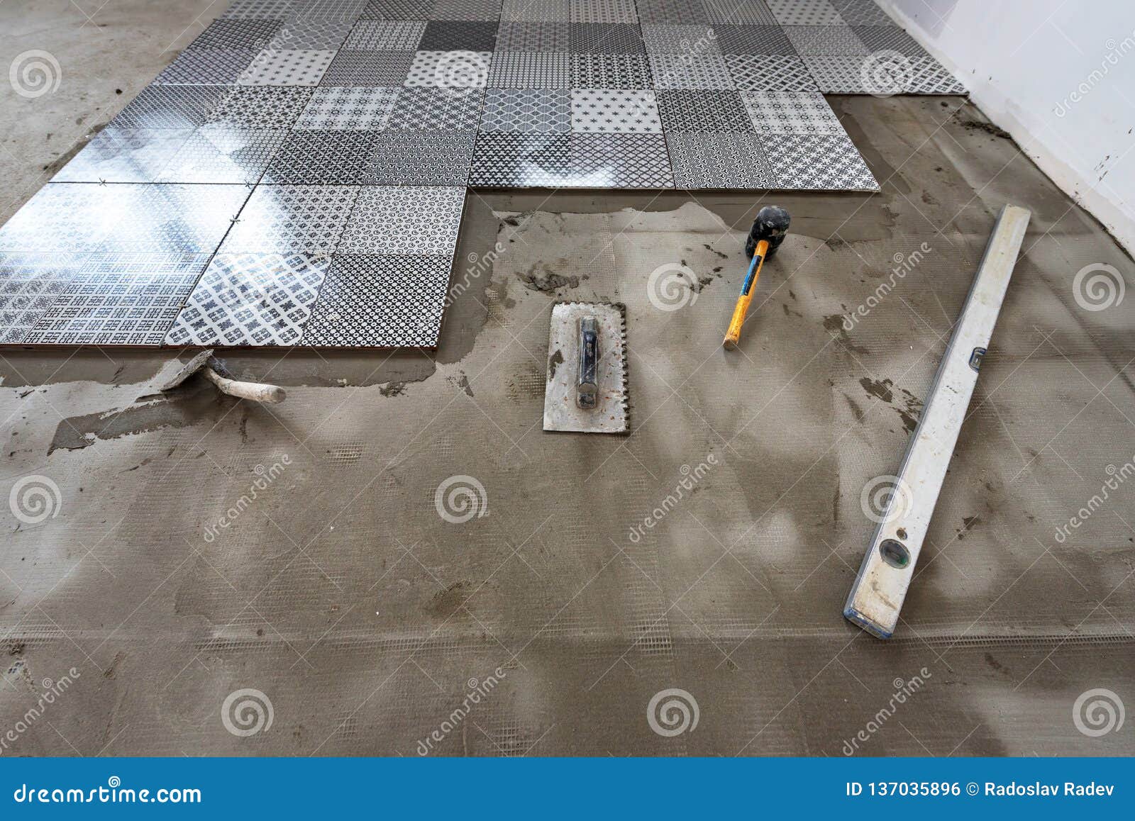 Ceramic Tiles and Tools for Tiler. Stock Photo - Image of decoration ...