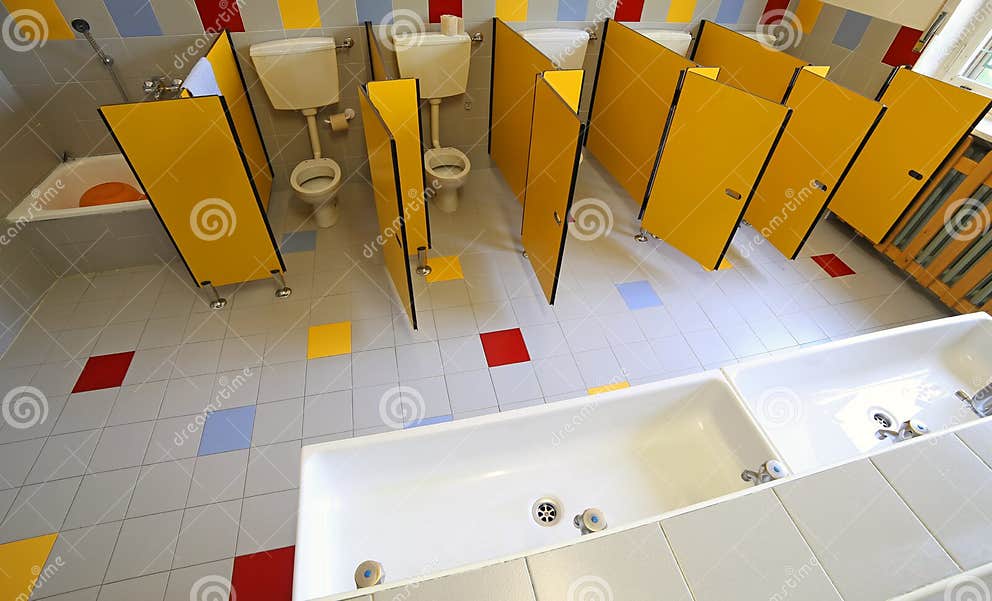 Ceramic Toilets and Sinks in the Bathroom of the Kindergarten Stock ...