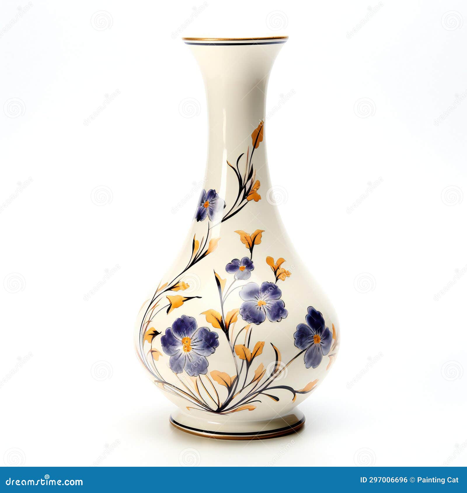 Ceramic Vase with Floral Pattern Isolated on a White Background Stock ...