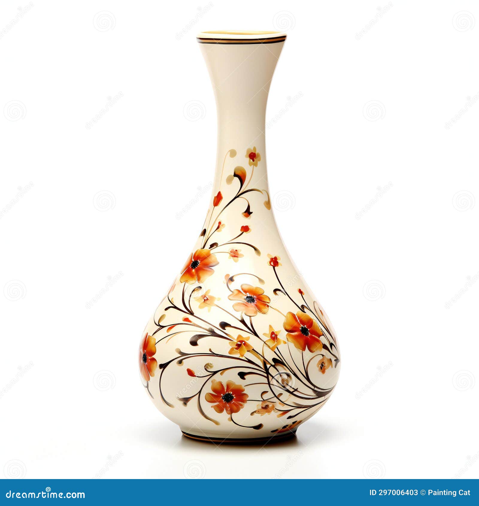 Ceramic Vase with Floral Pattern Isolated on White Background Stock ...