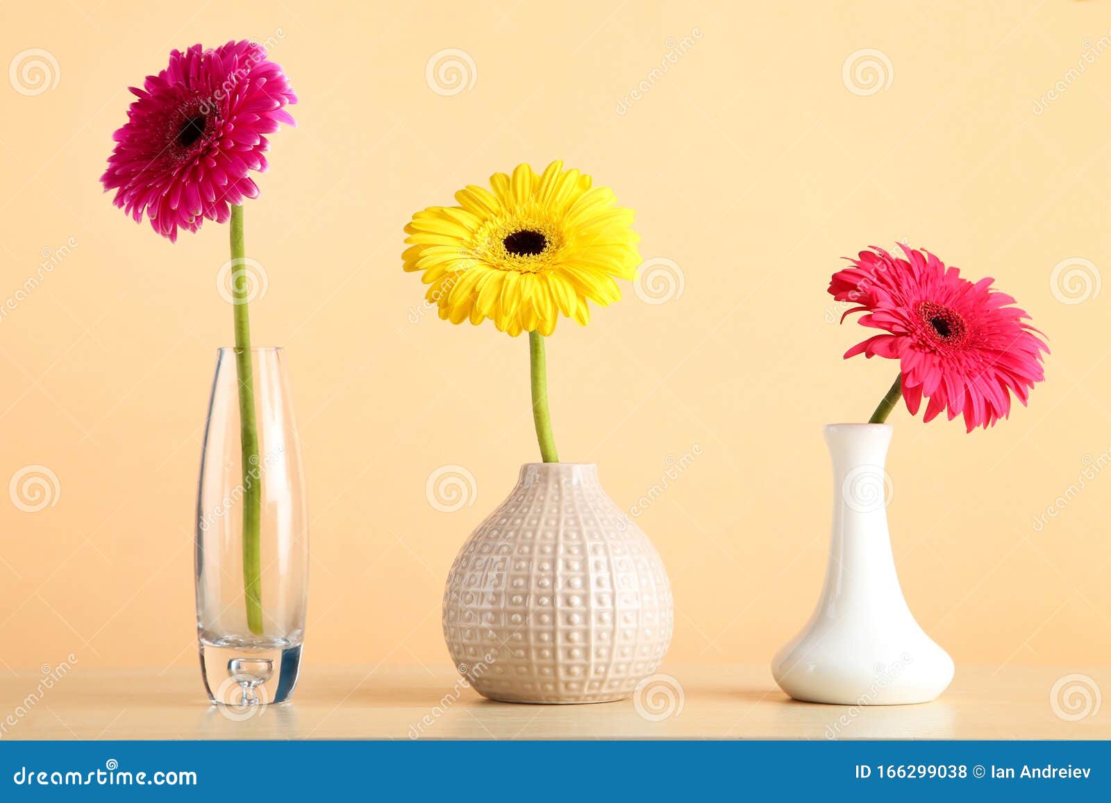 Ceramic Vases with Gerbera Flowers Stock Photo - Image of glass ...