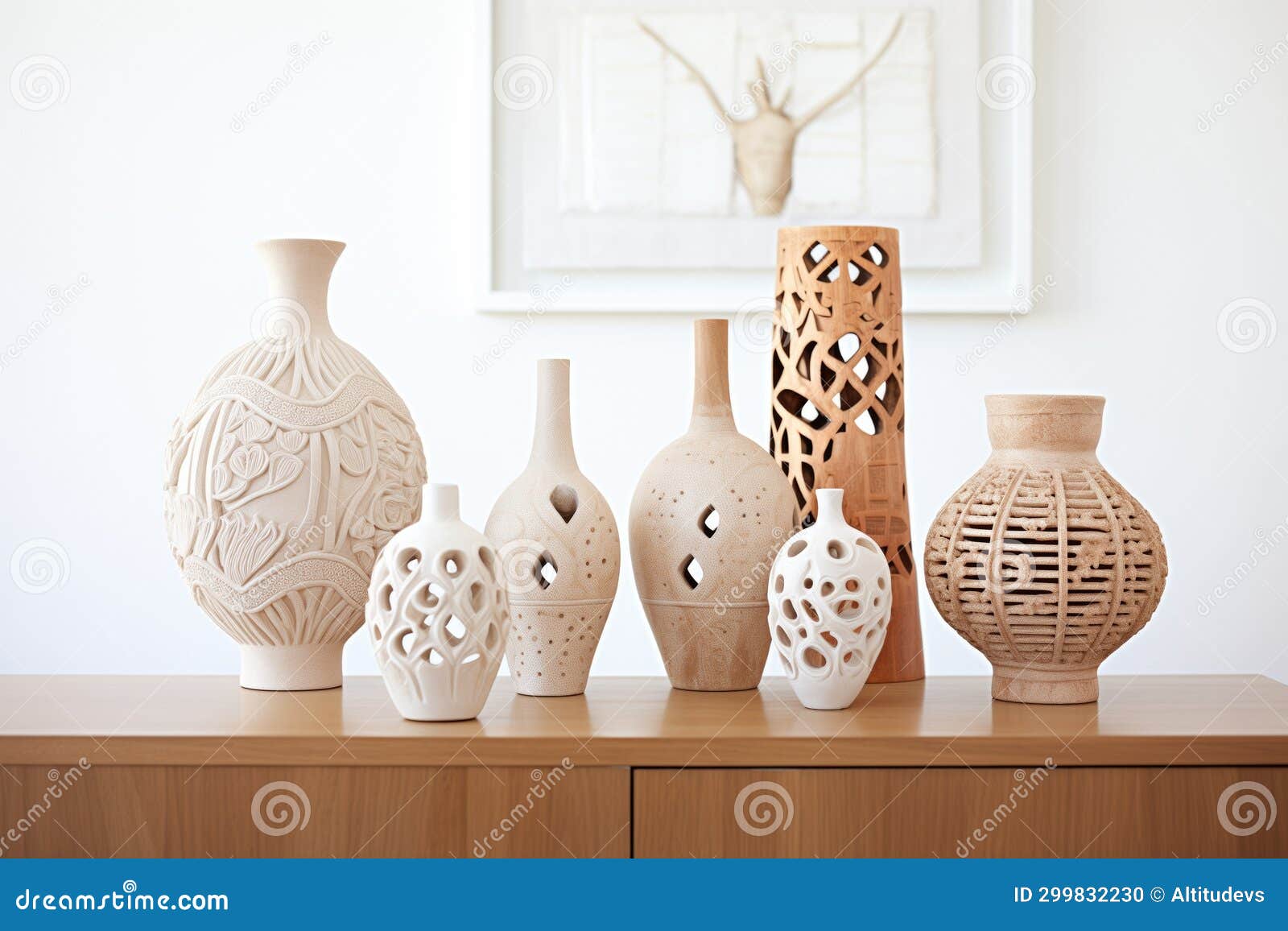 Ceramic Vases with Intricate Carvings in a Pottery Barn Stock Photo ...