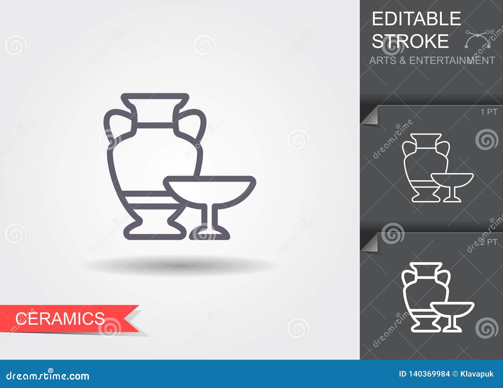 Ceramic Vases. Line Icon with Shadow and Editable Stroke Stock Vector ...