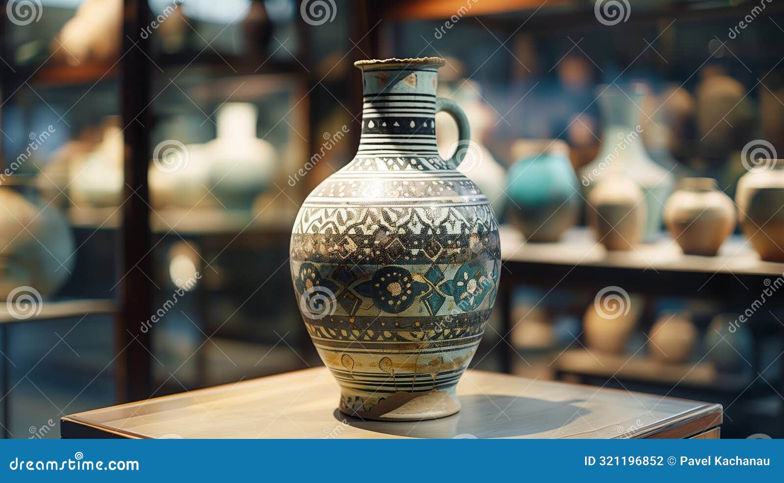 A Ceramic Vessel with Intricate Designs Stands on Display in a Museum ...