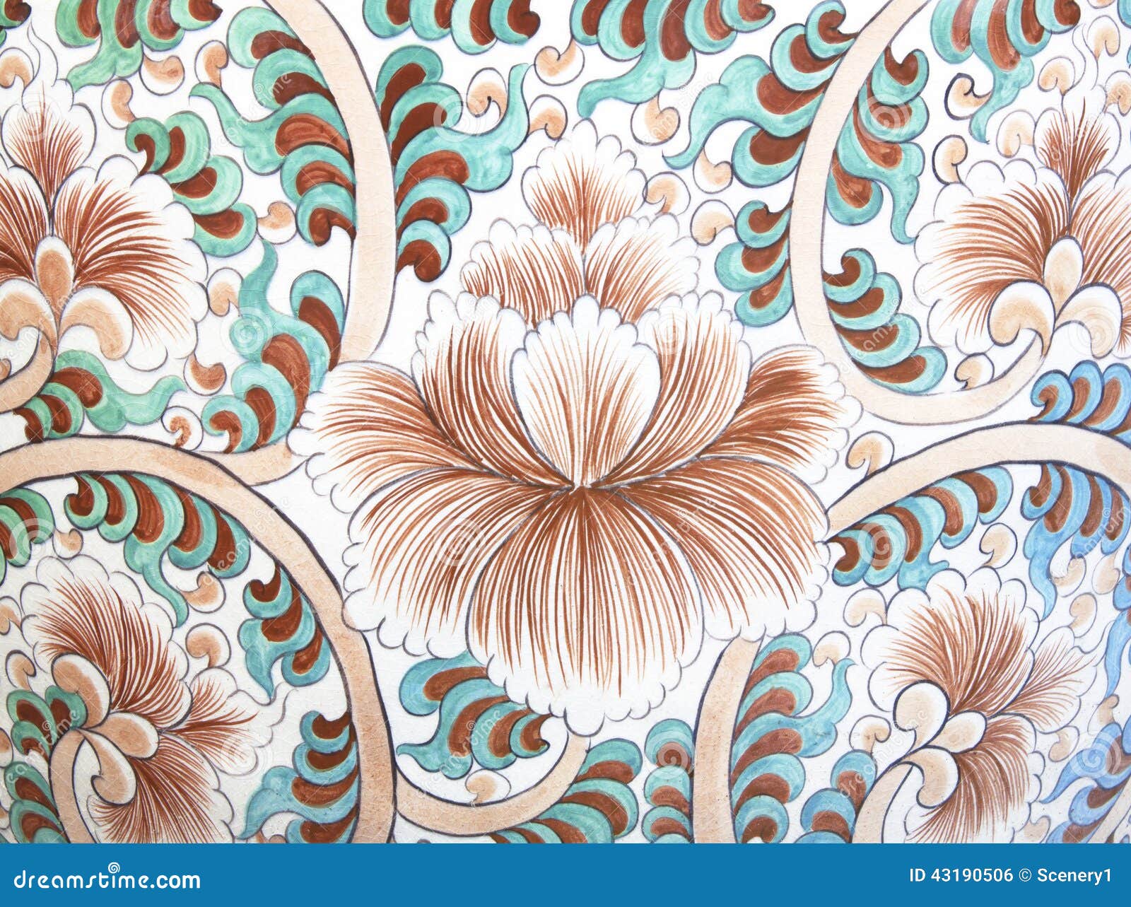 Ceramic Wall Tile Design, Bricks Pattern With Brown Flowers On A Light ...