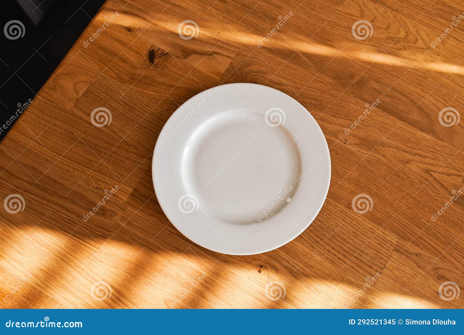 Ceramic White Flat Plate for Food on Wooden Table Top View Stock Image ...