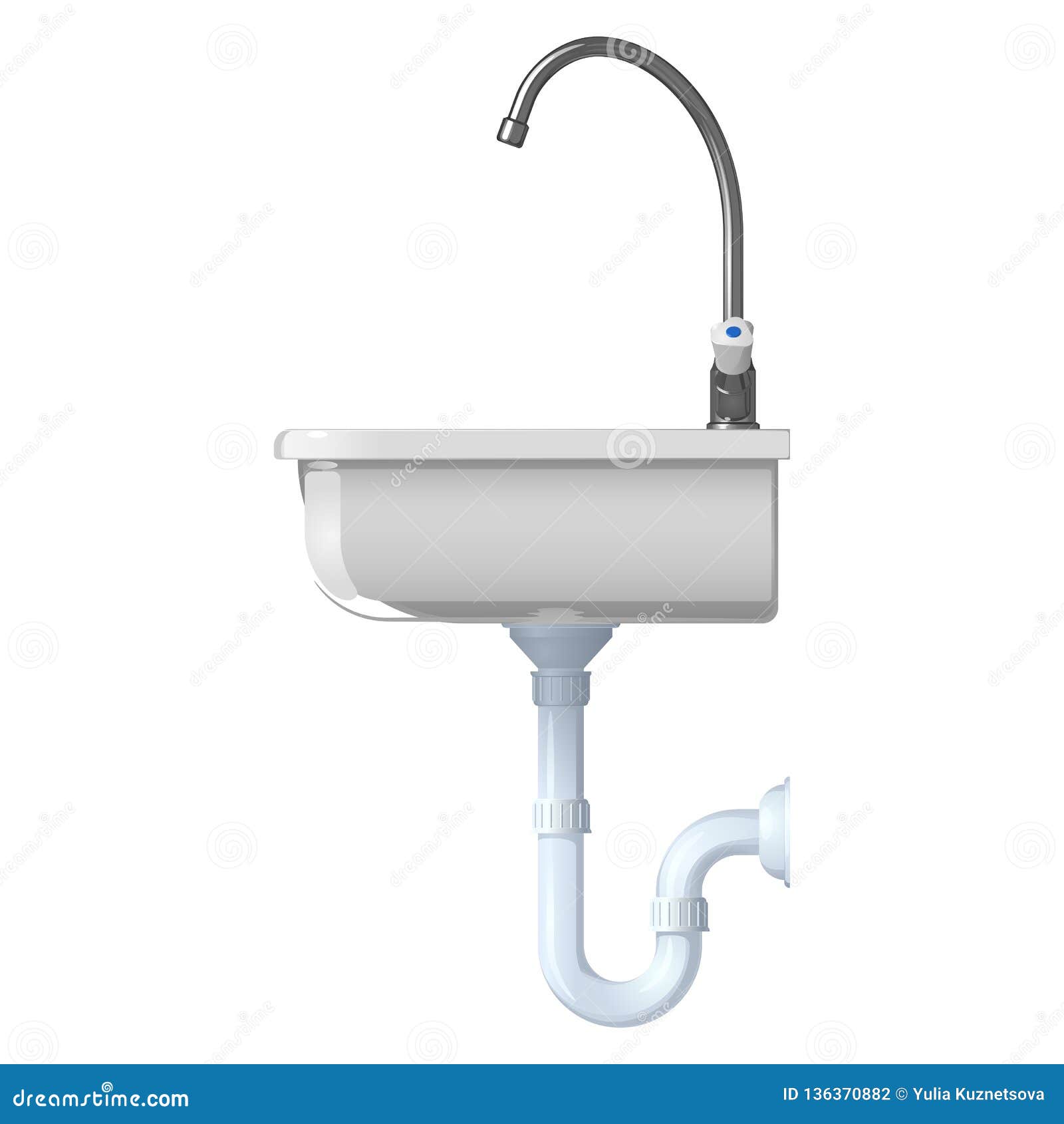 Ceramic White Sink For The Kitchen. Vector Illustration, Side View ...