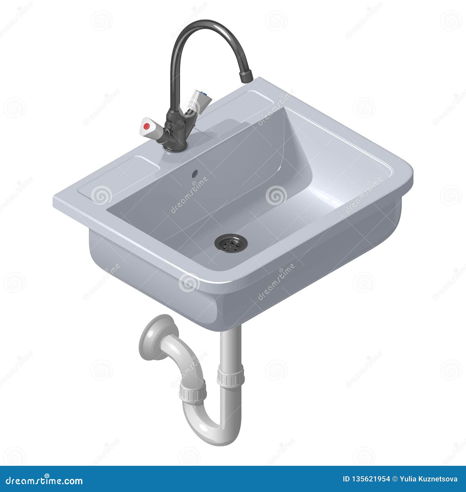 Ceramic White Sink For The Kitchen. Vector Illustration, Side View ...