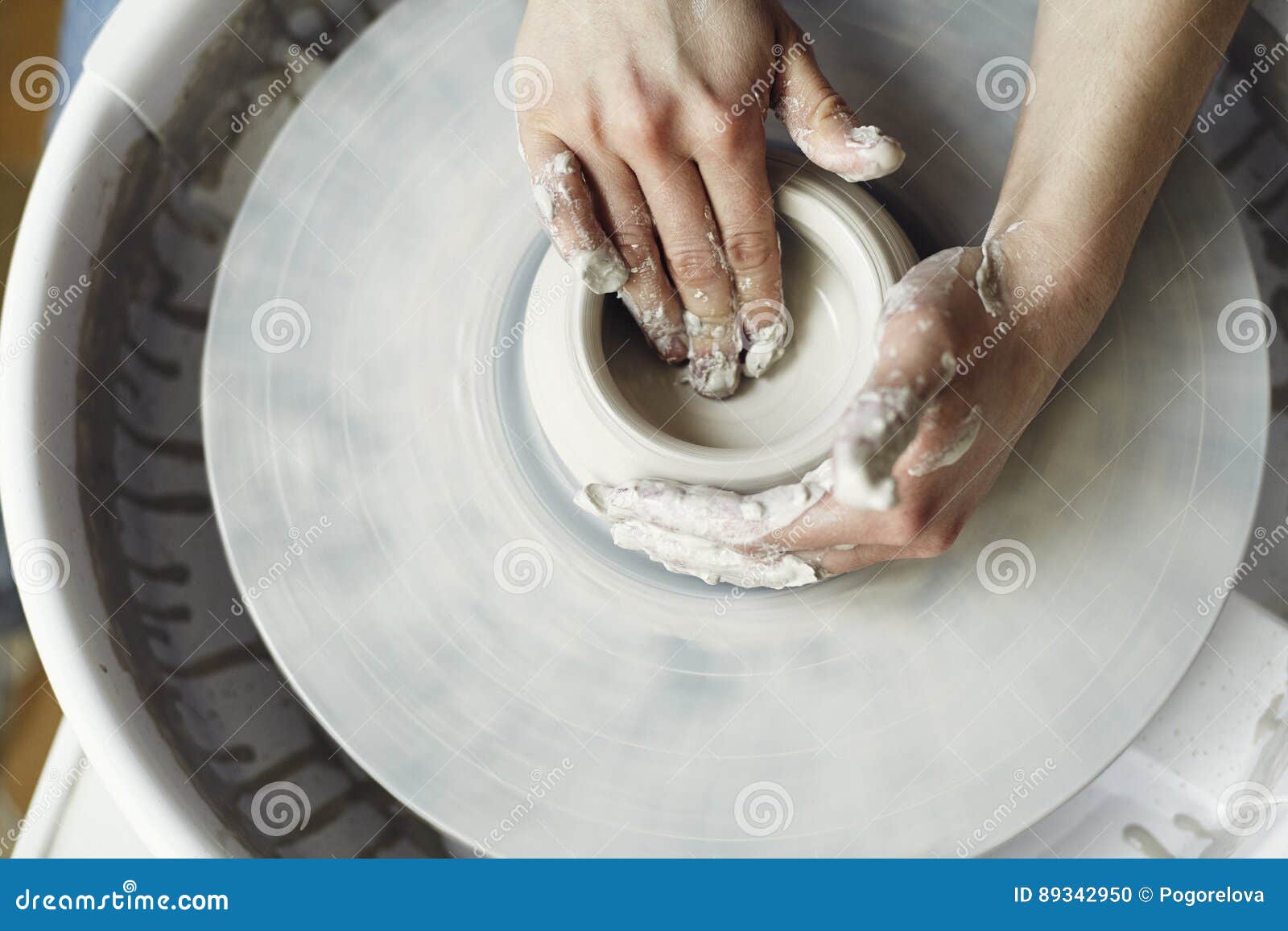 Ceramic Working Process with Clay Potter`s Wheel, Close-up of Woman ...