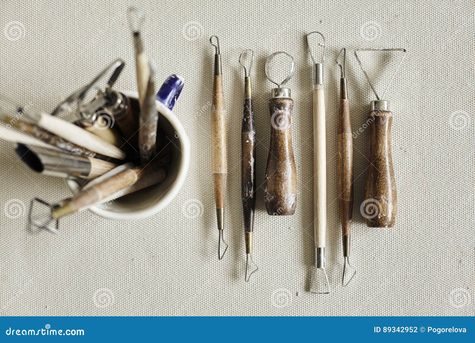 Ceramic Working Process with Clay, Tools and Clay. Stock Photo - Image ...