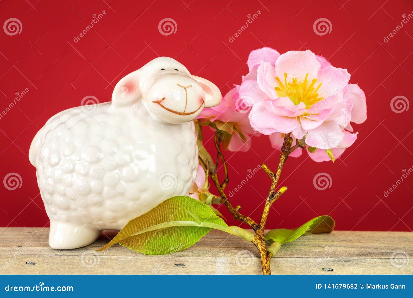 Ceramics Sheep Figure with Cherry Blossom Stock Photo - Image of sheep ...