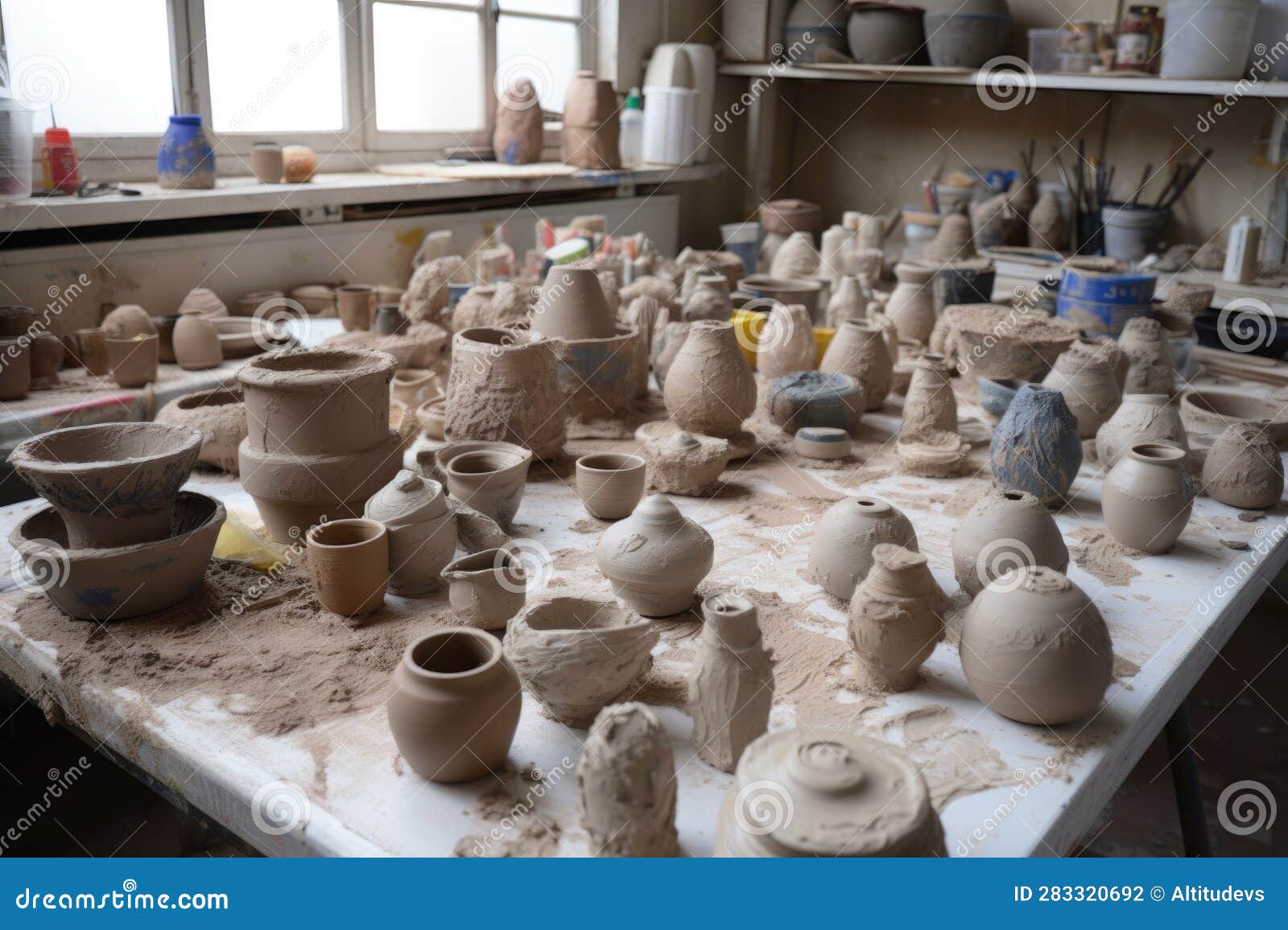Ceramics Workshop, with Pots and Jars in Various Stages of Creation ...