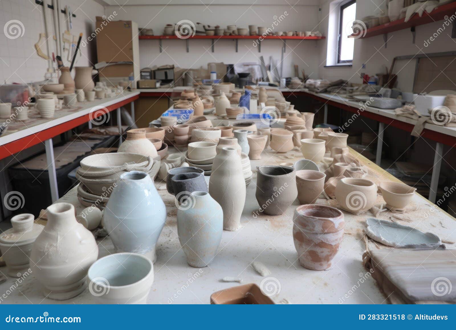Ceramics Workshop, with Pots and Jars in Various Stages of Creation ...