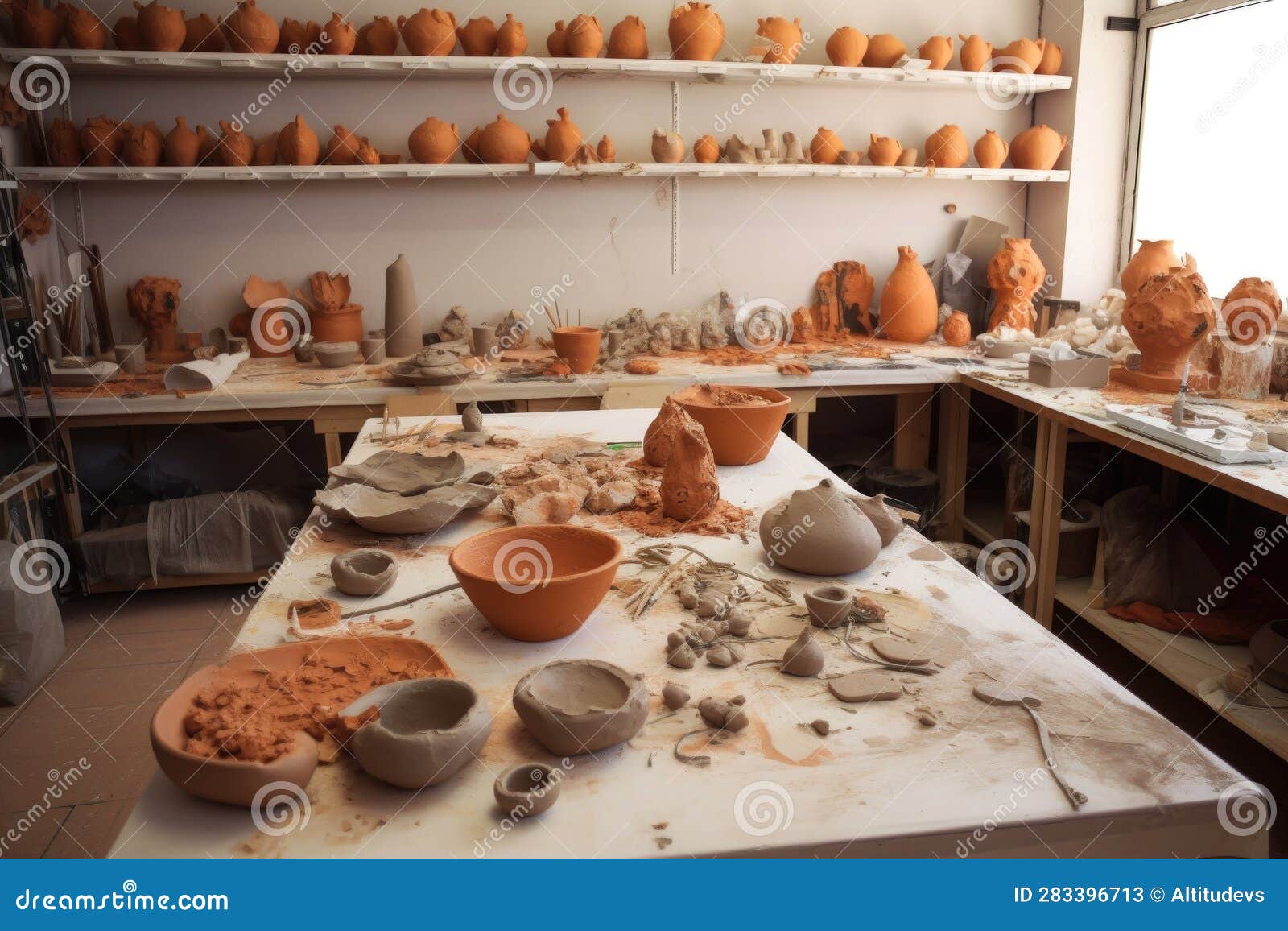 Ceramics Workshop, with Various Clay and Ceramic Forms in Progress ...