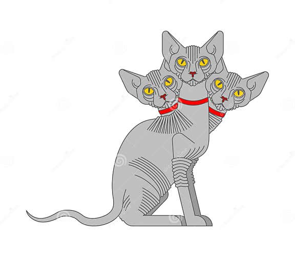 Cerberus Cat. Three-headed Cat from Hell Stock Vector - Illustration of ...
