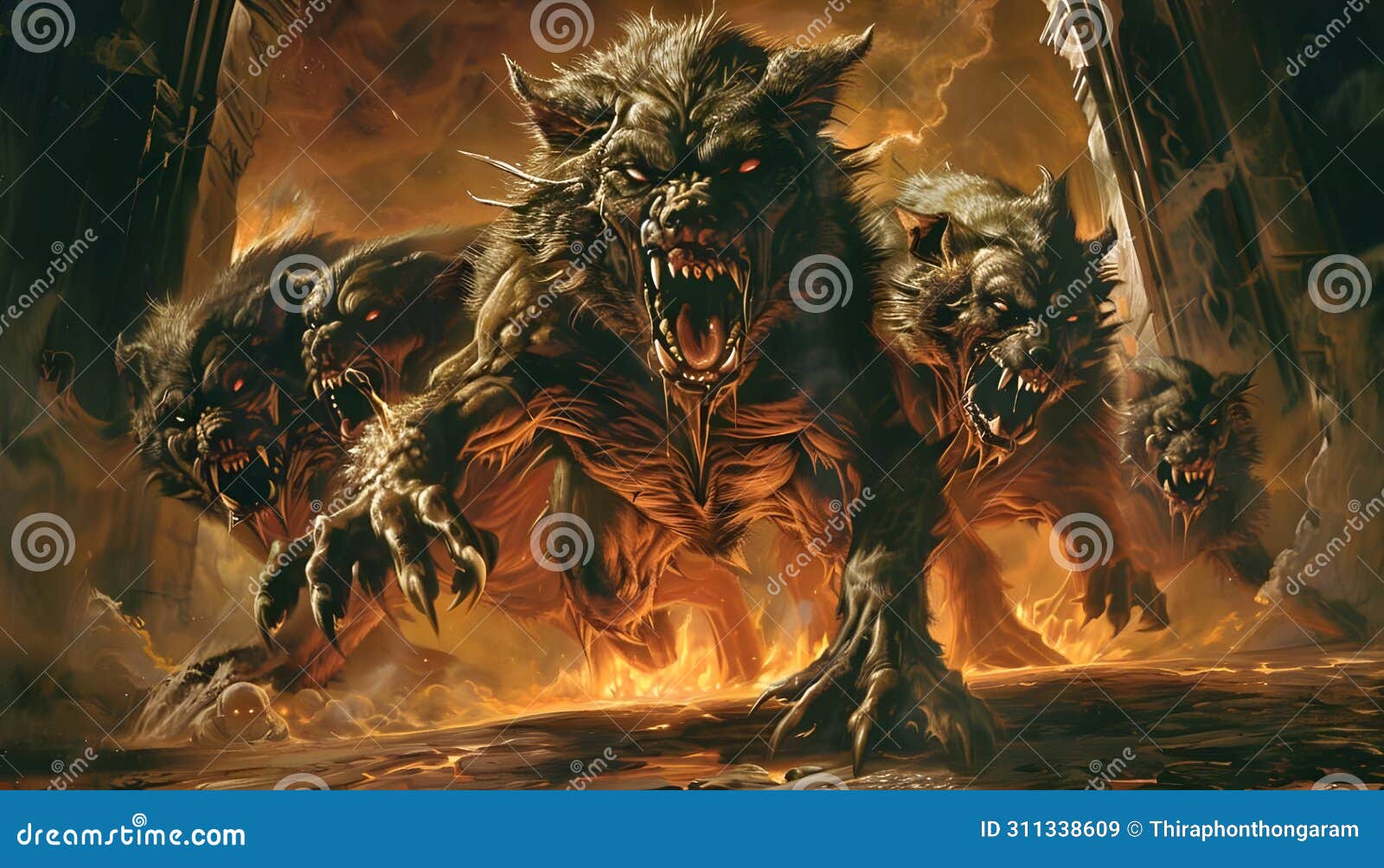 Cerberus Guards in the Hell Stock Illustration - Illustration of greek ...