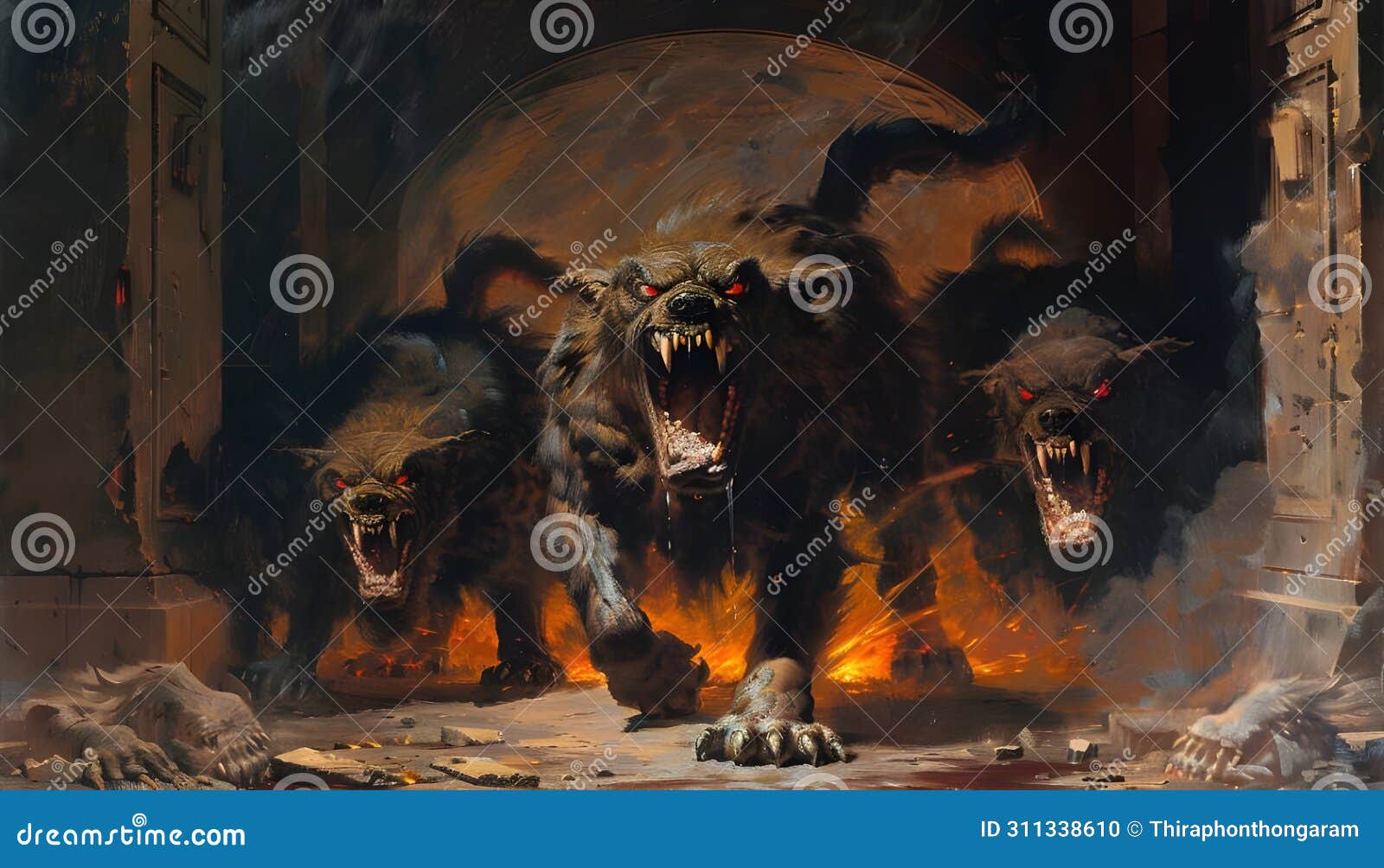 Cerberus Guards in the Hell Stock Illustration - Illustration of ...