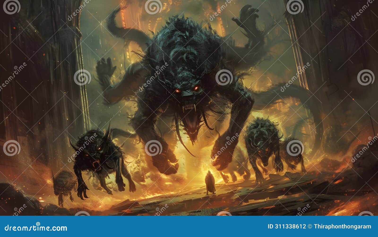 Cerberus Guards in the Hell Stock Illustration - Illustration of ...