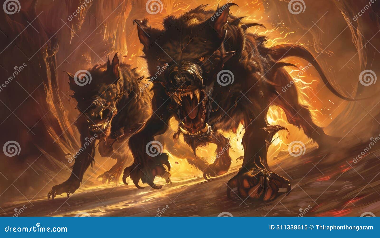 Cerberus Guards in the Hell Stock Illustration - Illustration of guards ...