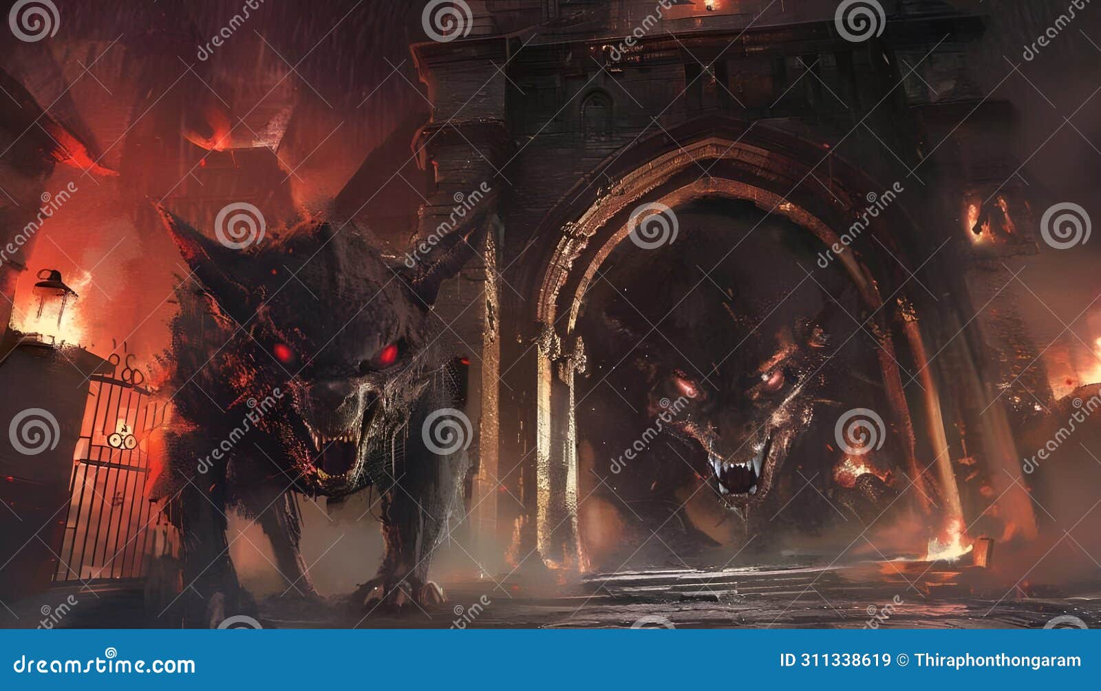 Cerberus Guards in the Hell Stock Illustration - Illustration of guards ...