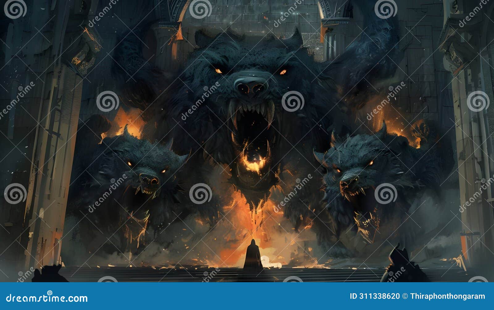 Cerberus Guards in the Hell Stock Illustration - Illustration of evil ...