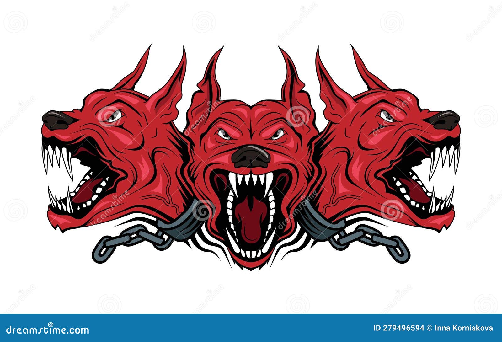 Cerberus. Vector Illustration of a Multi-headed Dog, Guarding the Gates ...