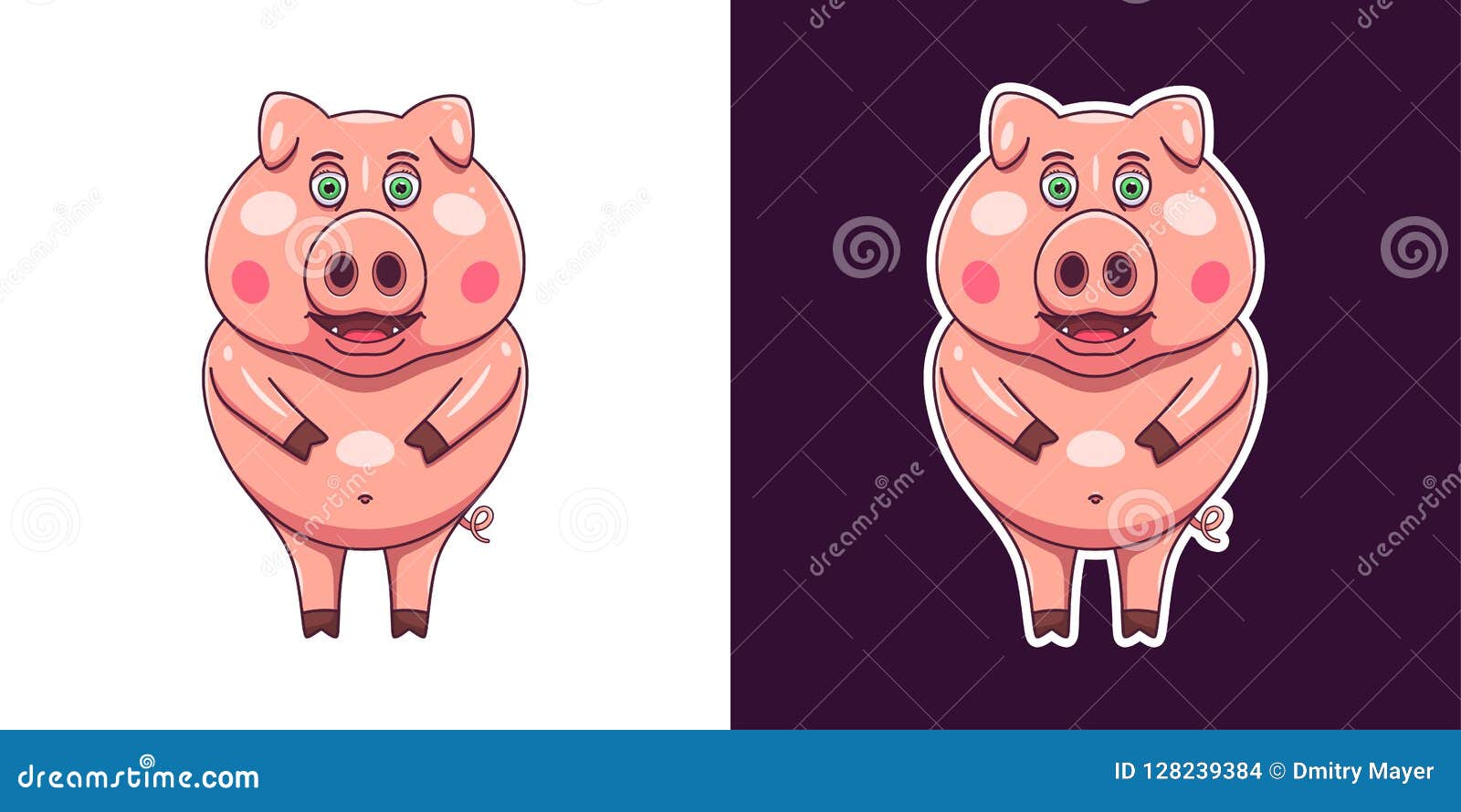 Cerdo Alegre Y Sonriente En Estilo Plano Vector Ilustración del Vector ...