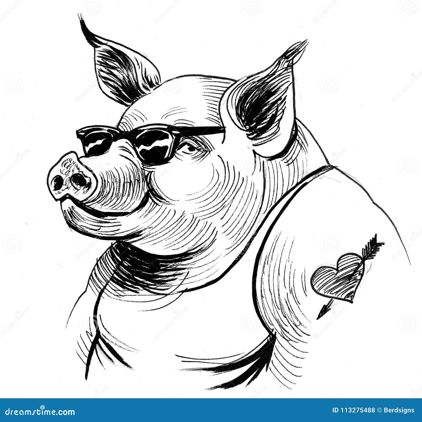 Cerdo con un tatuaje stock de ilustración. Ilustración de divertido ...