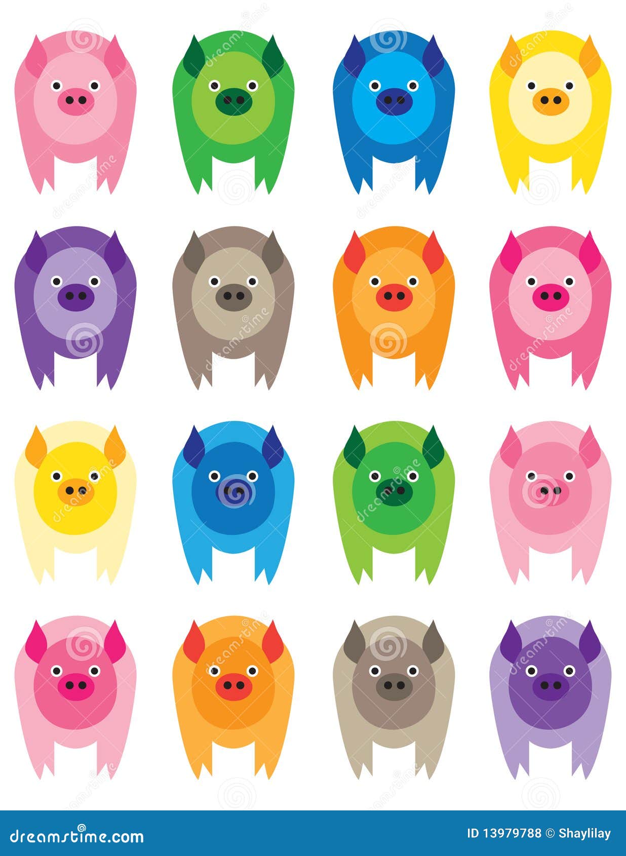 Cerdos coloridos stock de ilustración. Ilustración de puerca - 13979788