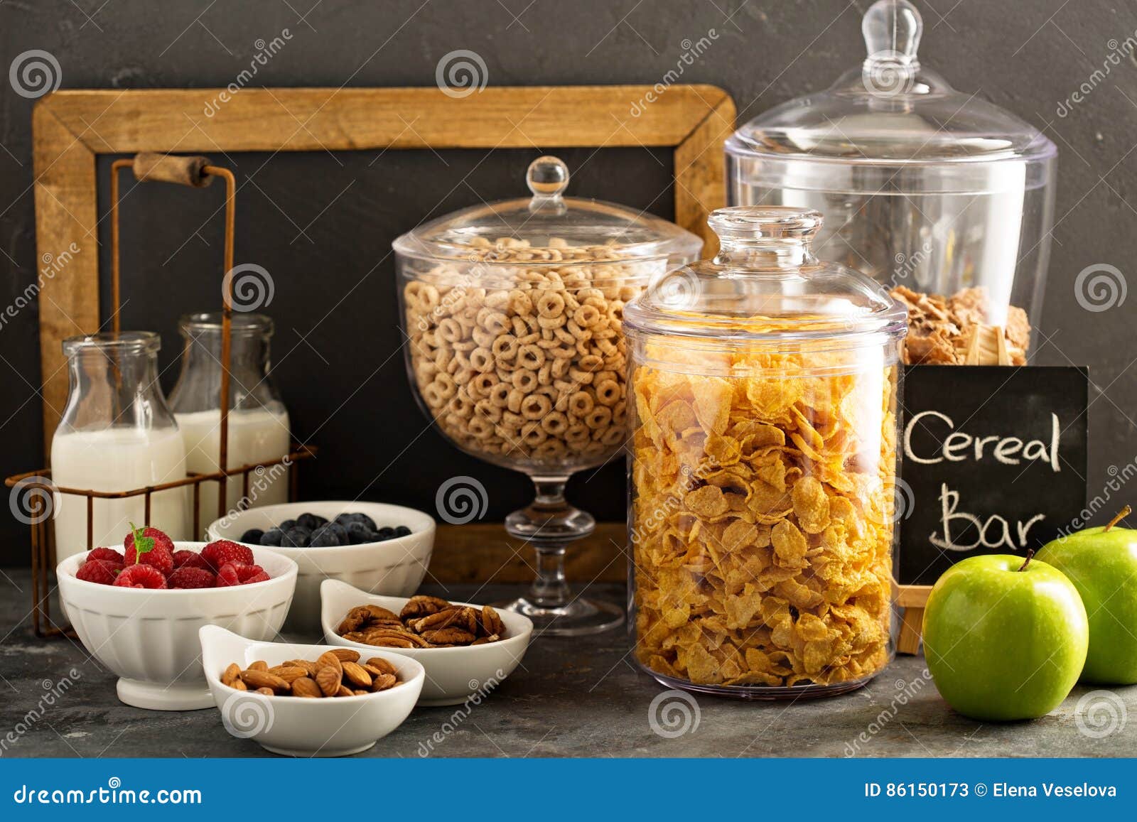 Cereal Bar or Buffet Wih Cornflakes, Fruit and Nuts Stock Image - Image ...