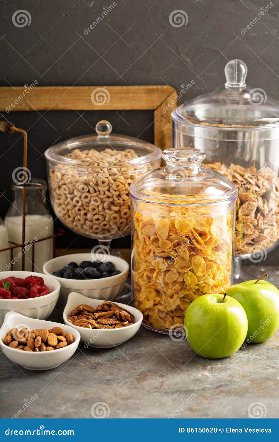 Cereal Bar or Buffet Wih Cornflakes, Fruit and Nuts Stock Photo - Image ...