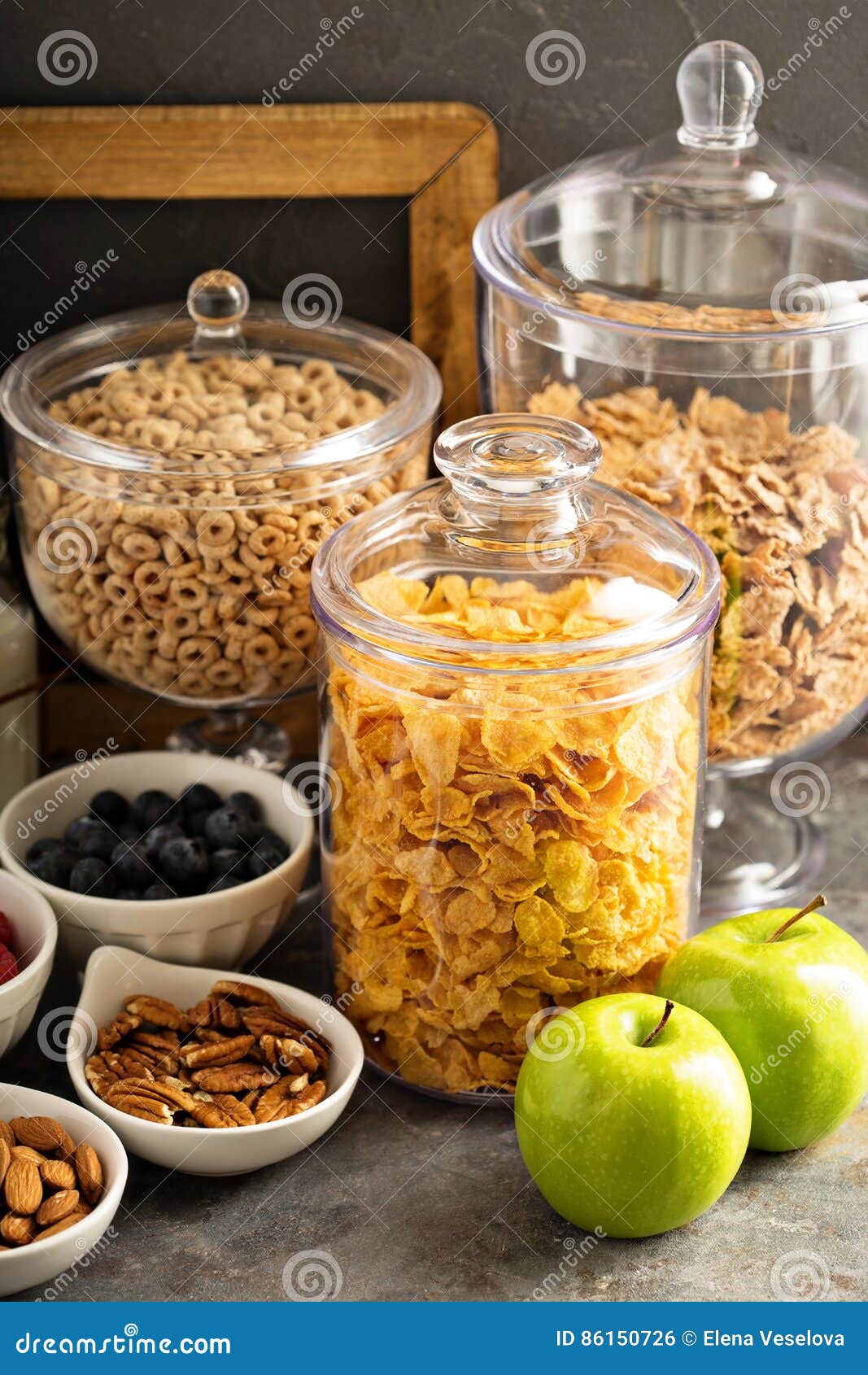 Cereal Bar or Buffet Wih Cornflakes, Fruit and Nuts Stock Photo - Image ...