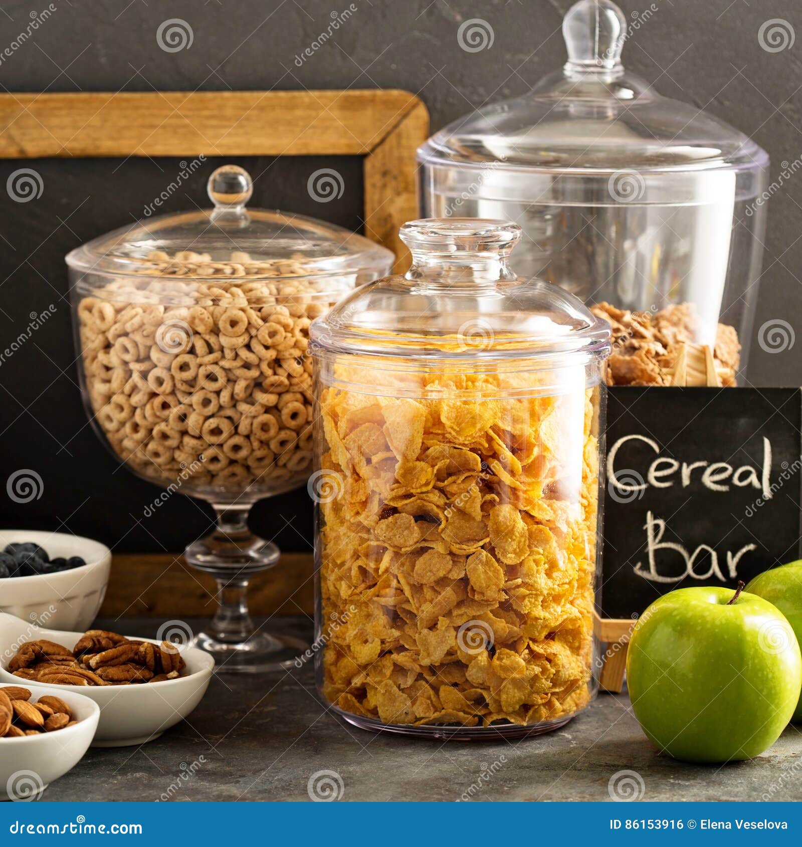 Cereal Bar or Buffet Wih Cornflakes, Fruit and Nuts Stock Photo - Image ...