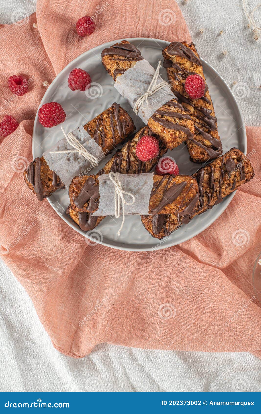 Cereal Bars with Raspberries on Kitchen Counter Top Stock Photo - Image ...