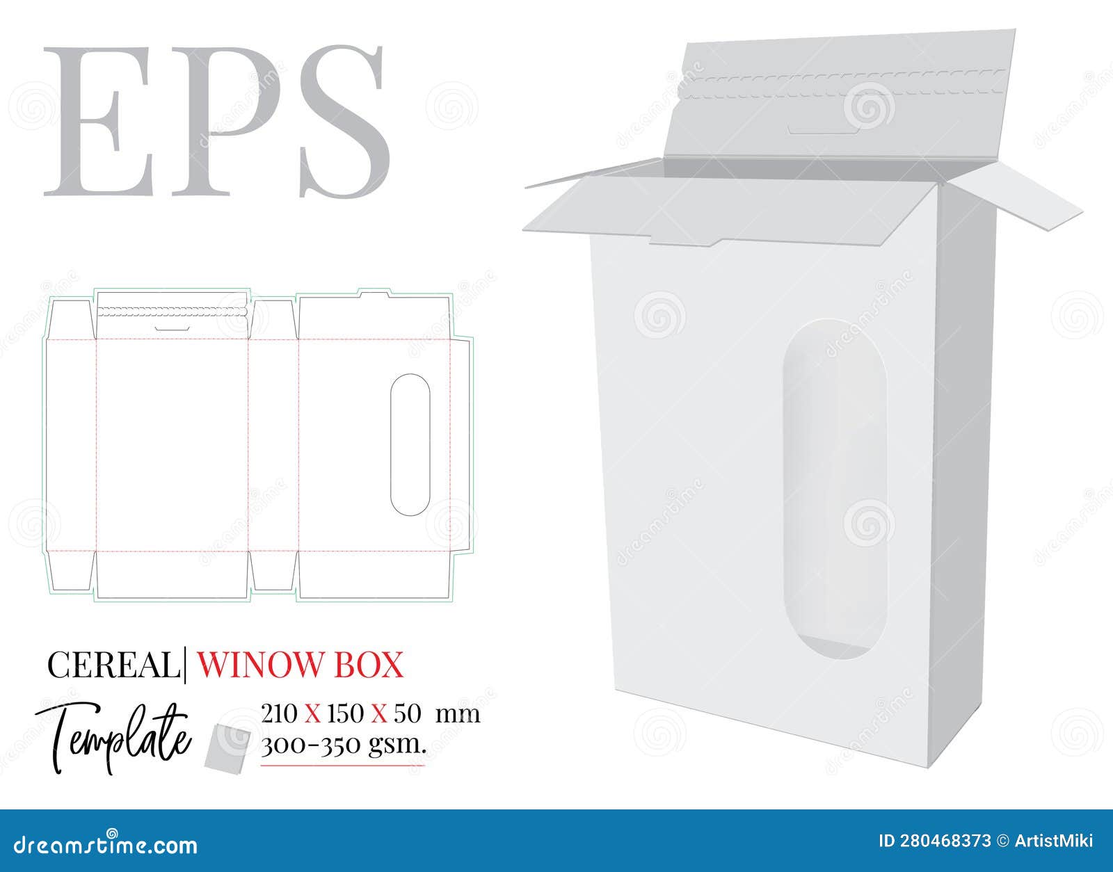 Cereal Box with Window Die Cut Template, Vector Stock Vector ...
